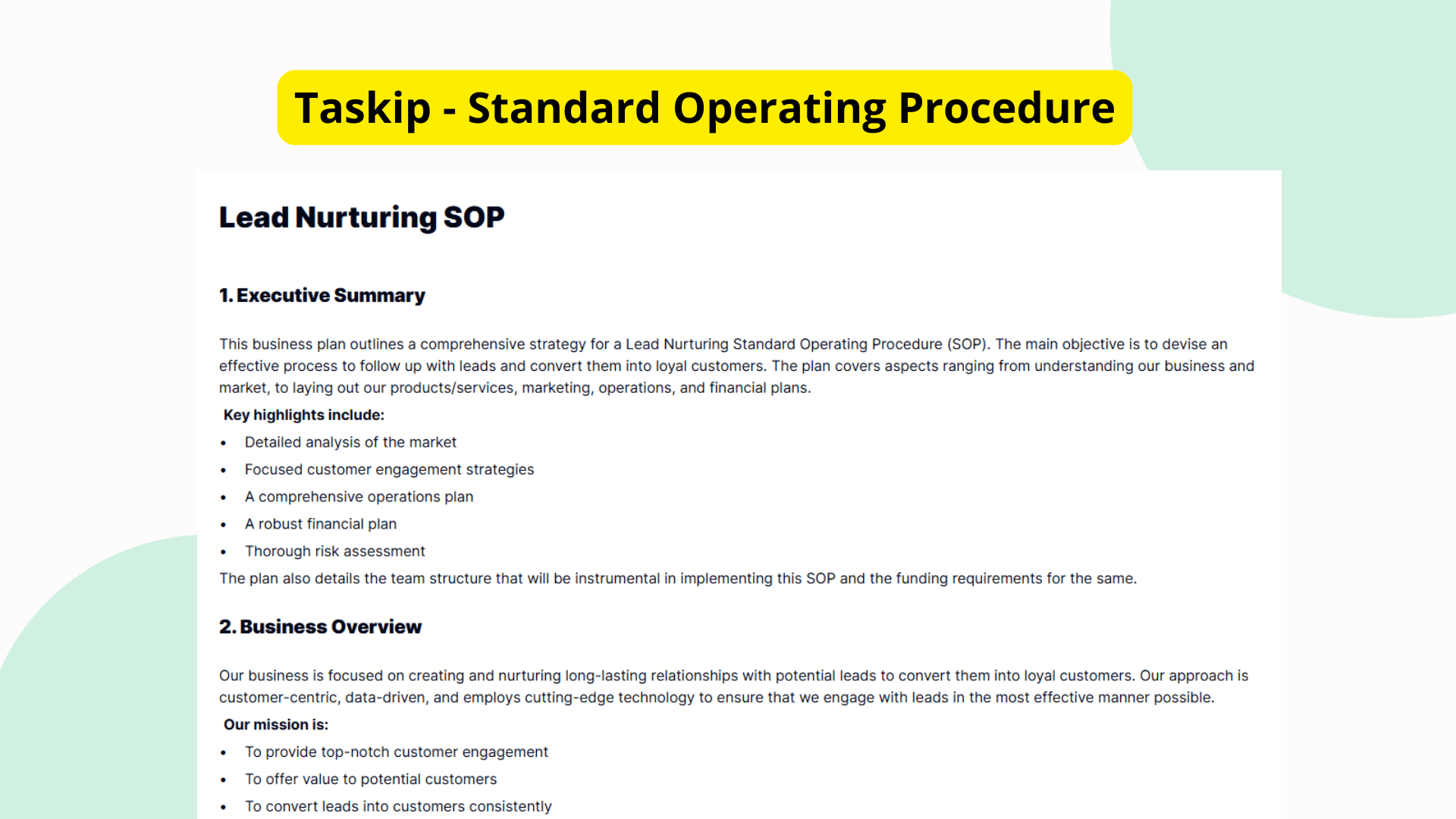 Lead Nurturing SOP Template – Structure Your Lead Process | Taskip