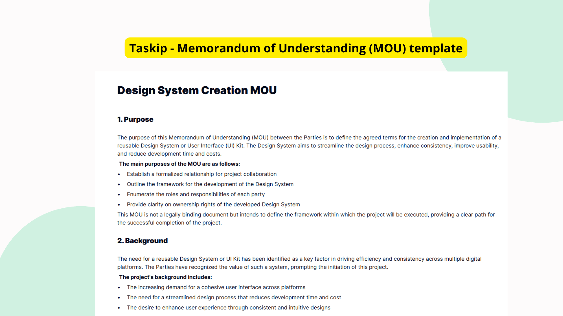 Design System Creation MOU Template | Collaborate with Clarity