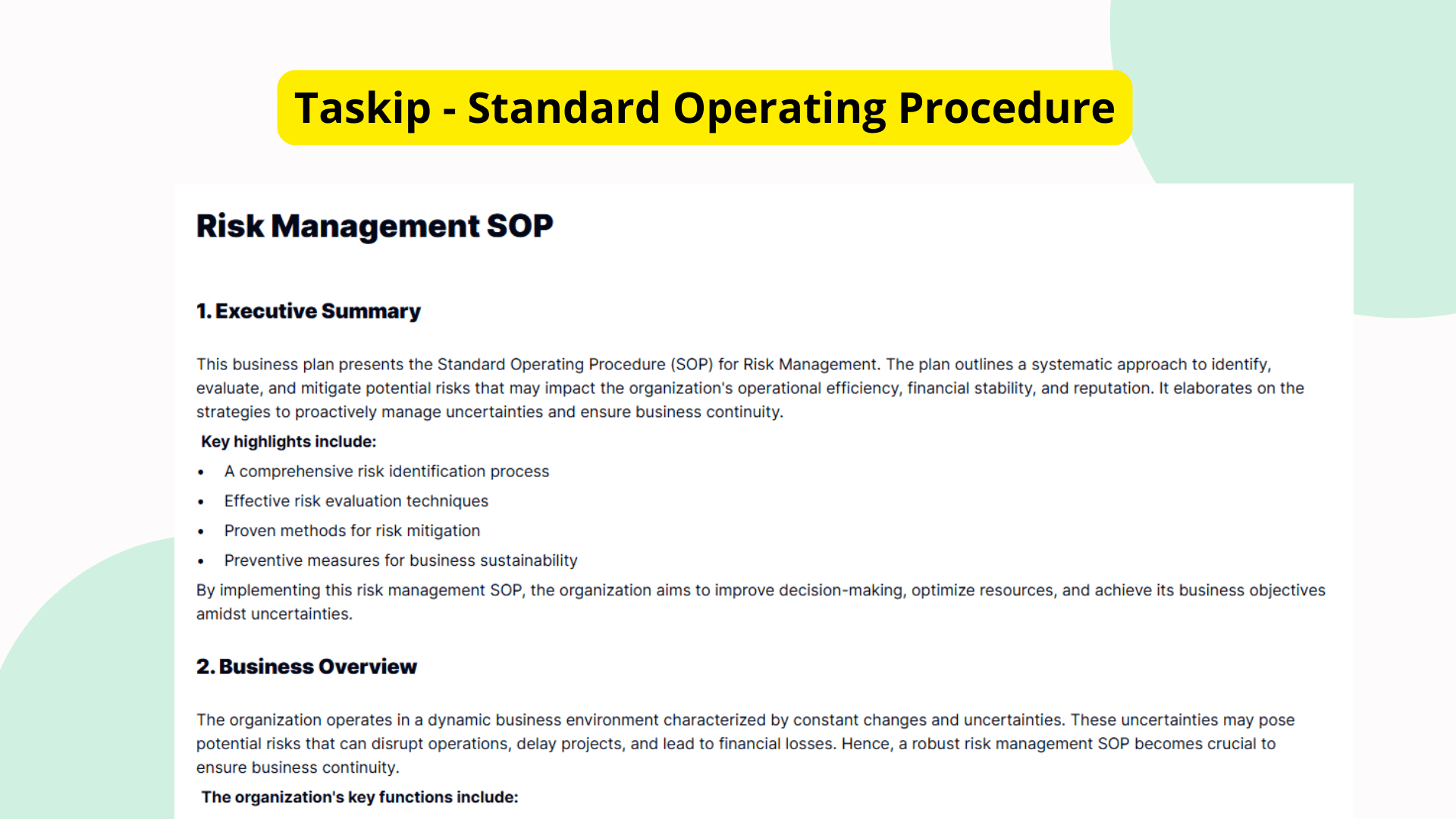 Risk Management SOP Template: Standardize Risk Procedures with Taskip
