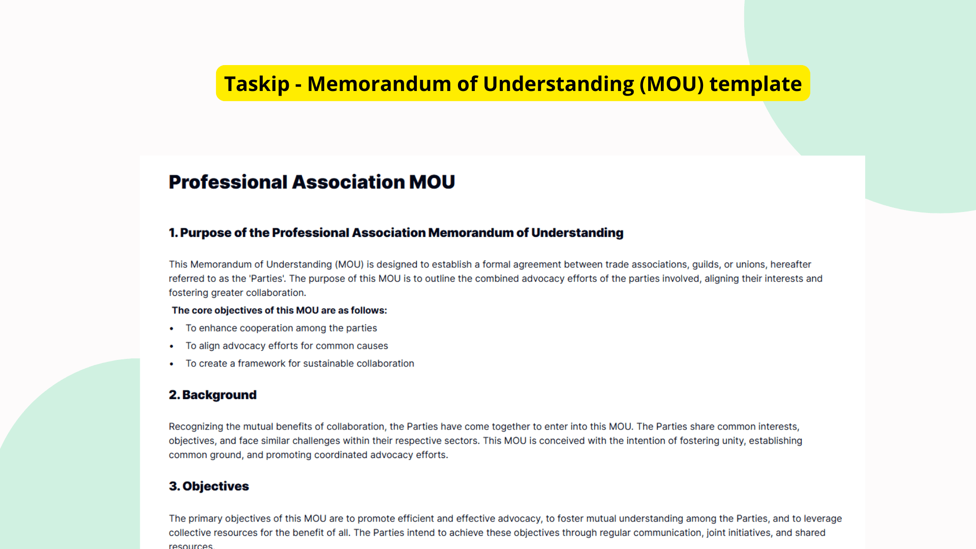 Professional association MOU