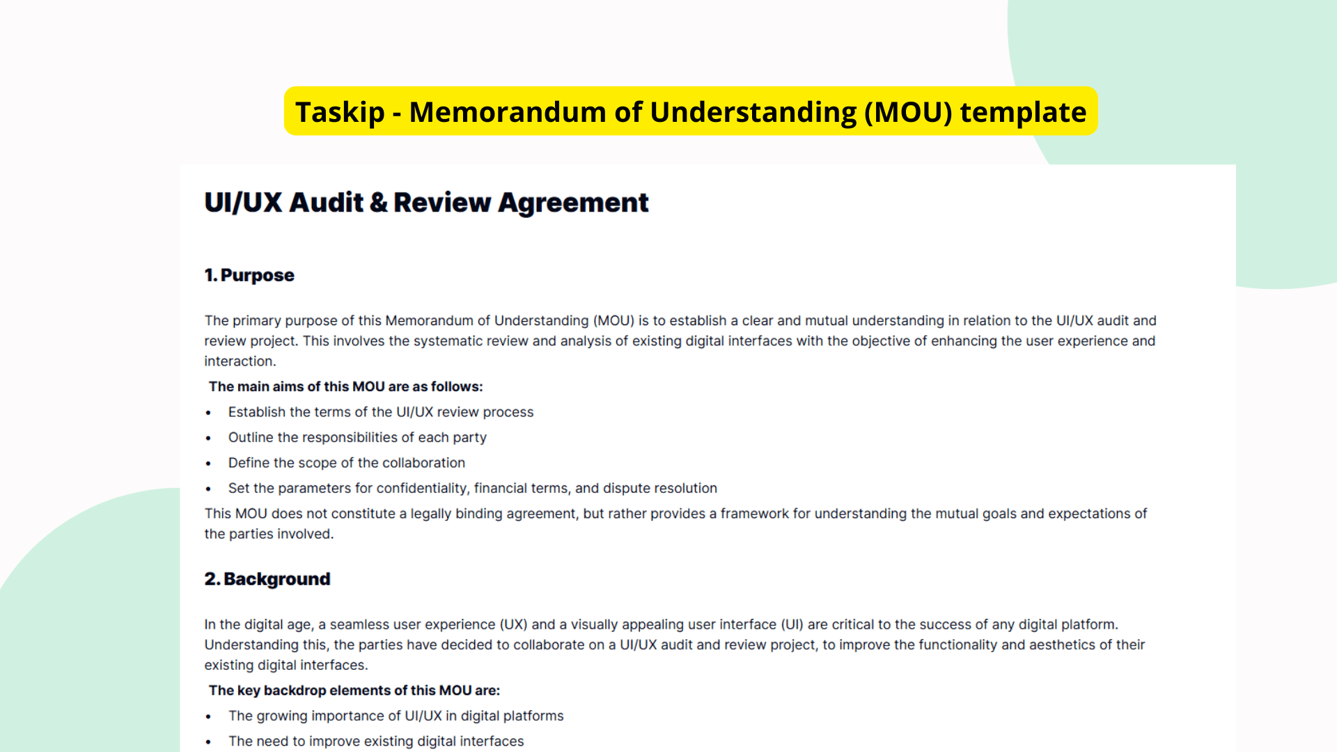 UI/UX Audit & Review Agreement Template | Free & Customizable