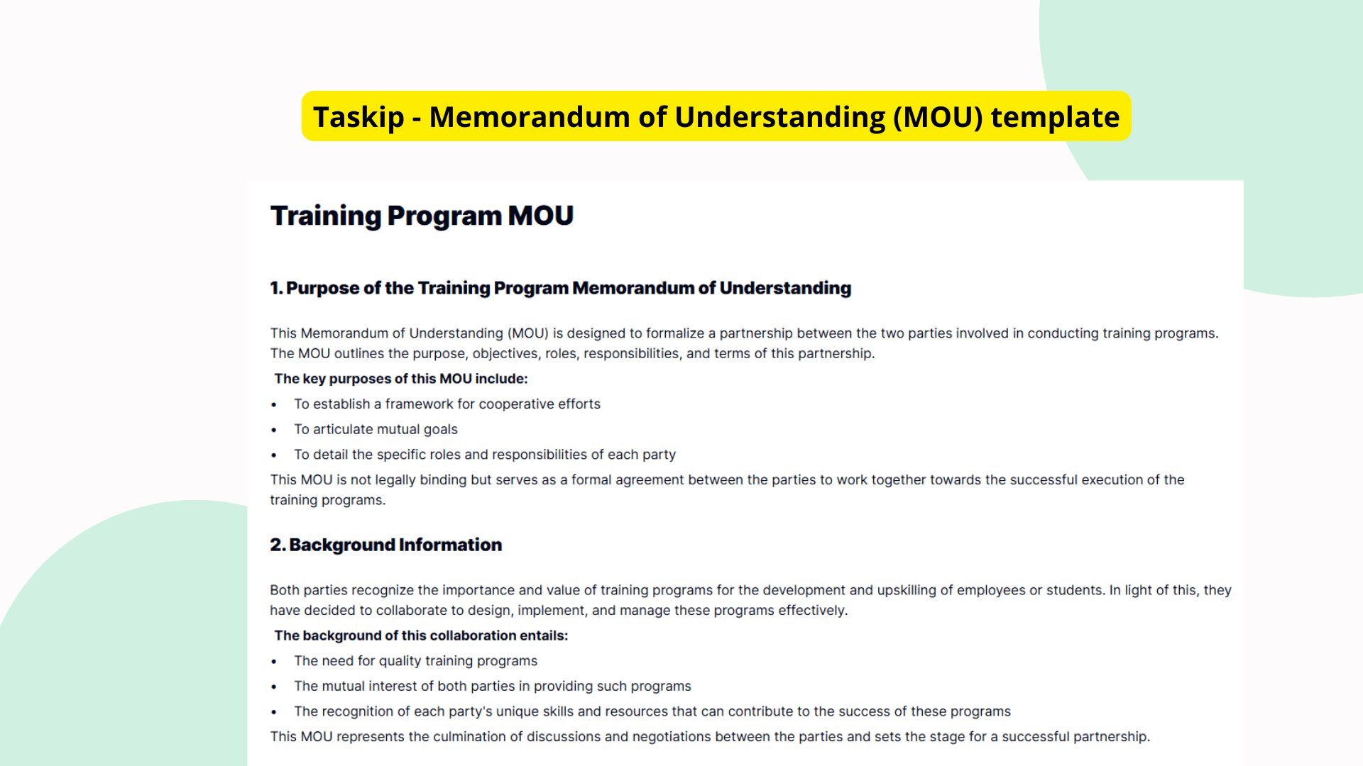 Training Program MOU Template | Create Clear Agreements Fast