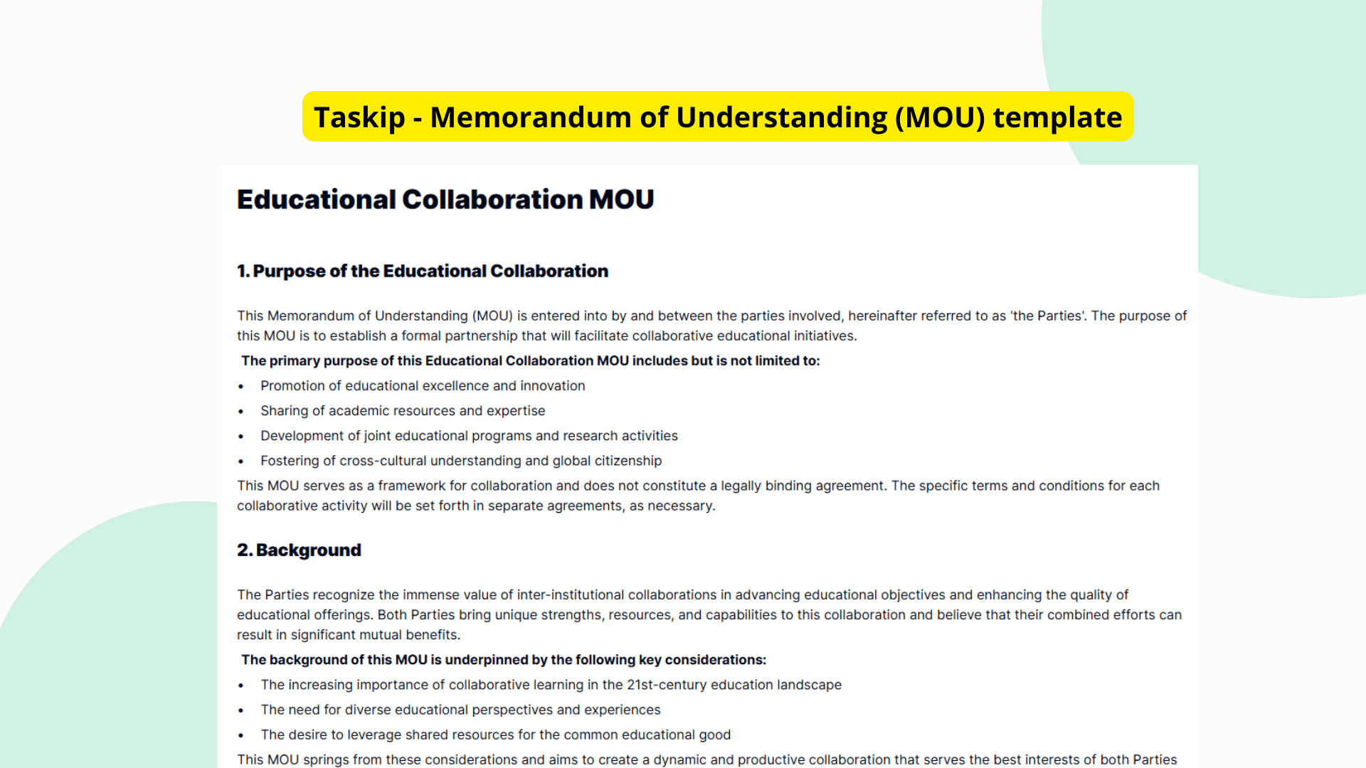 Educational Collaboration MOU Template | Taskip
