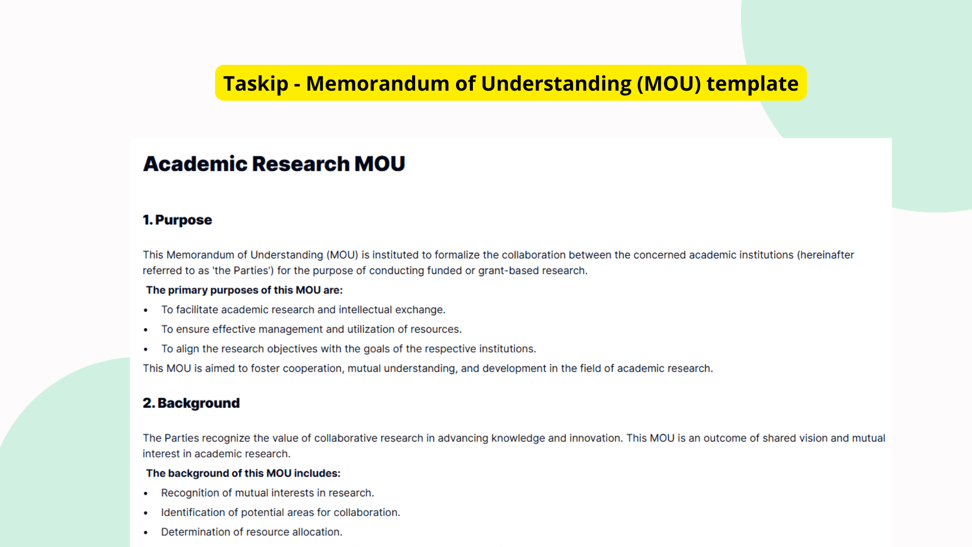 Academic Research MOU Template | Fast, Customizable Agreement