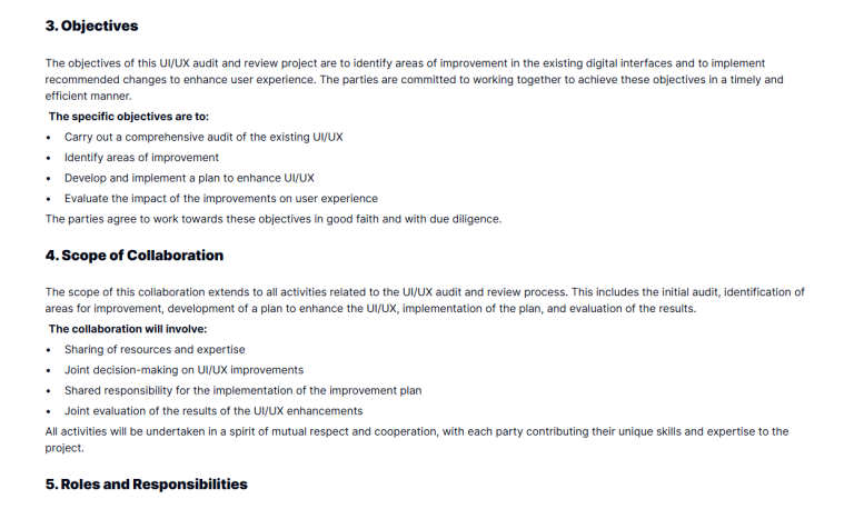 UI/UX Audit & Review Agreement Template | Free & Customizable